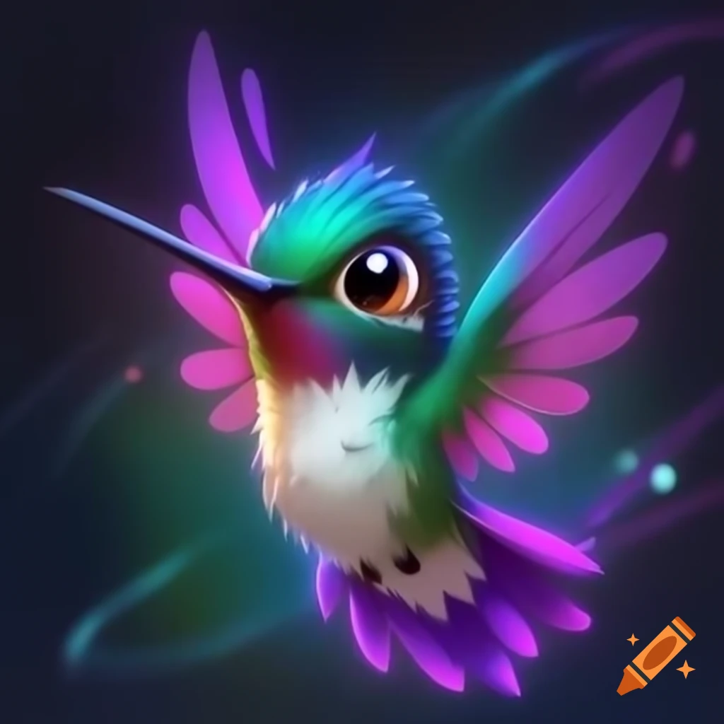Vibrant cartoonish 2d hummingbird named lumi with oversized eyes and ...