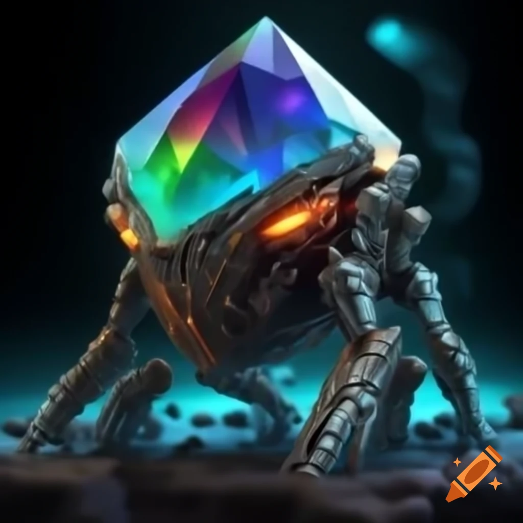 Silicon-based creature with angular crystalline body and reflective ...