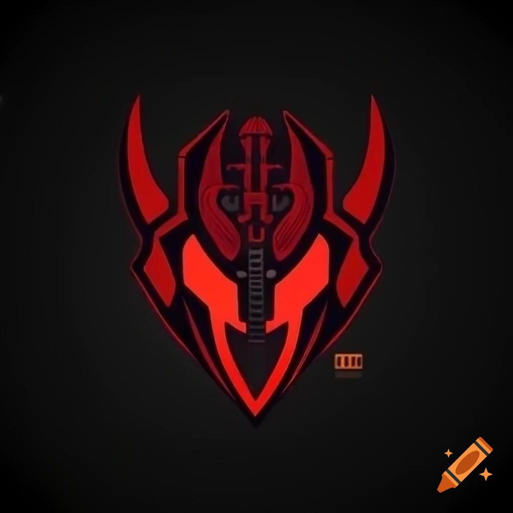 Logo design featuring a stylized mechanical red oni devil emblem on Craiyon