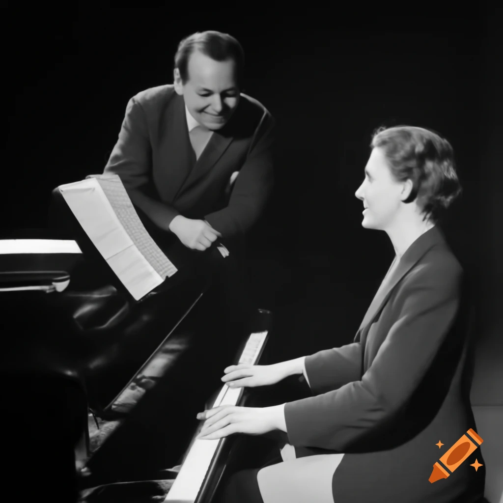 Baritone opera singer and petite piano accompanist enjoying rehearsal ...