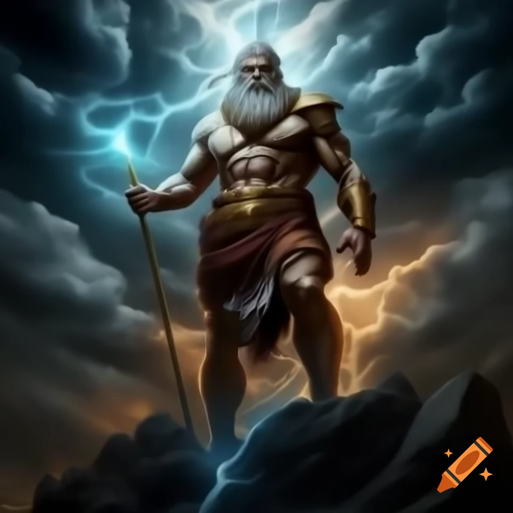 Realistic depiction of zeus as the united states on stormy mount ...