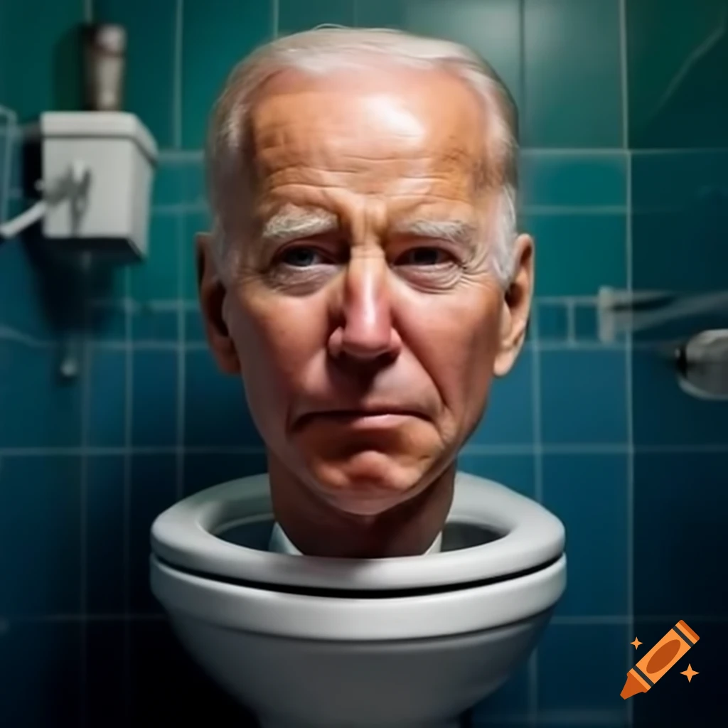Realistic depiction of Joe Biden's head in a toilet, inspired by Skibidi Toilet on Craiyon
