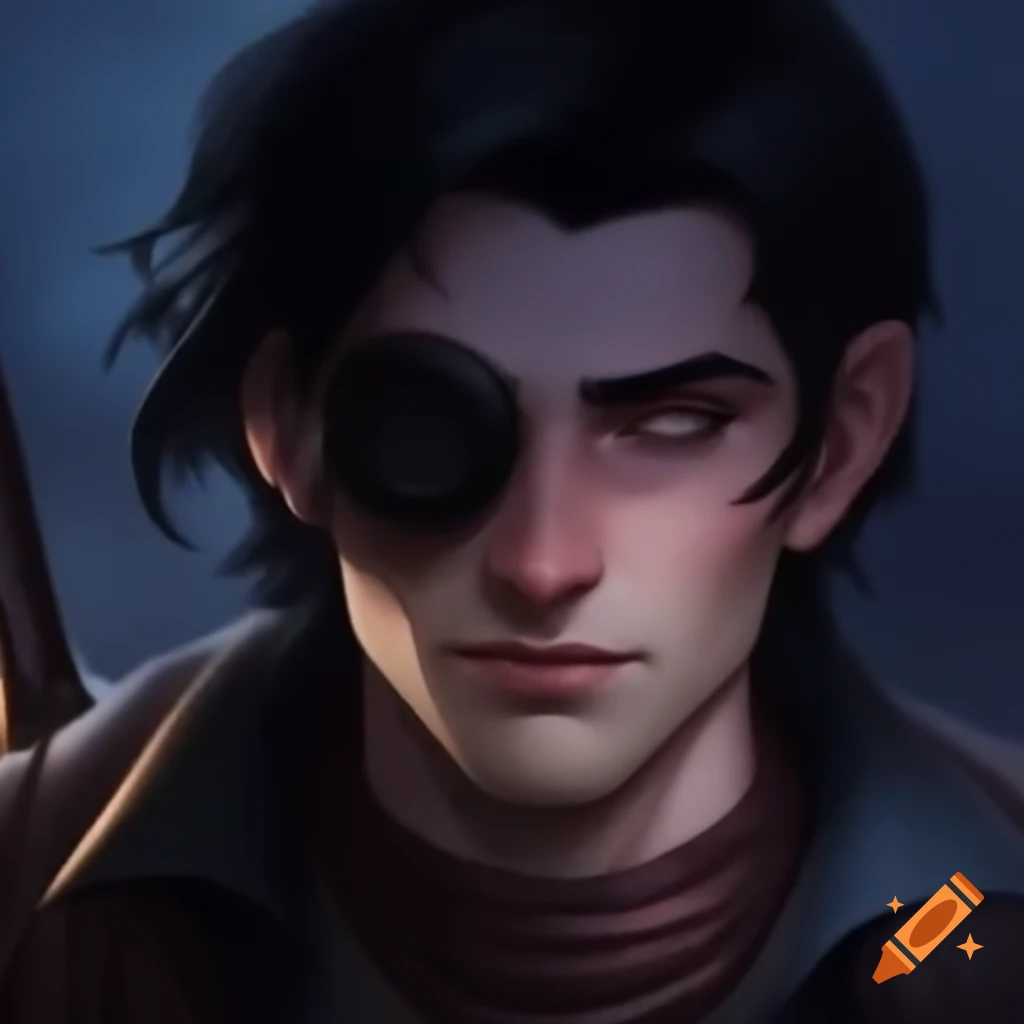 Dark-haired weaponsmith with eyepatch on Craiyon