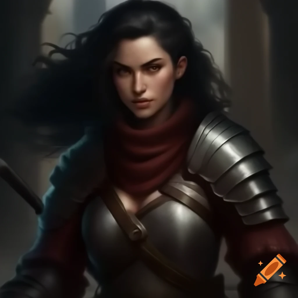 Fierce female warrior in medieval armor ready for battle on Craiyon