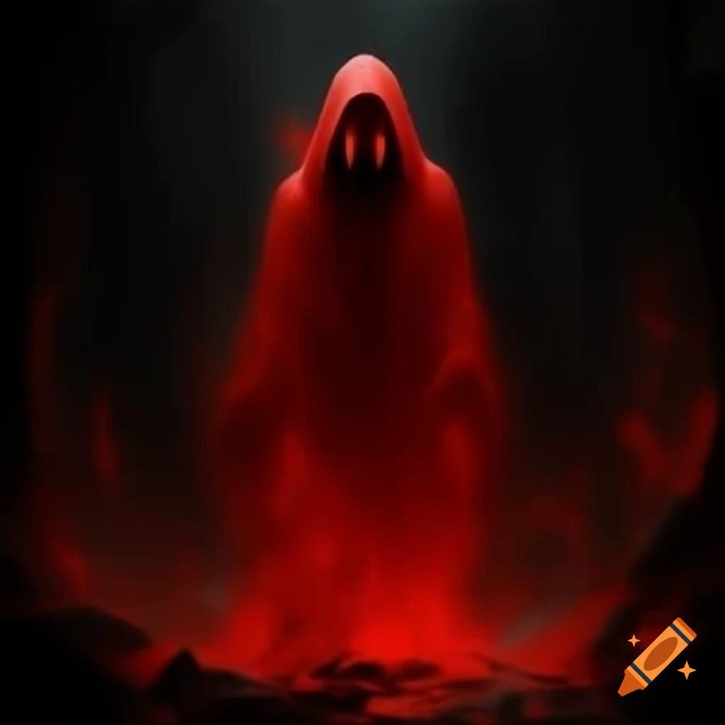 Red ghost emerging from darkness on Craiyon