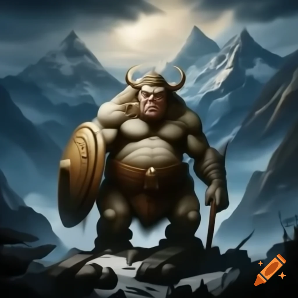 Oil painting of friendly goliath humanoid from stone giants with gray ...