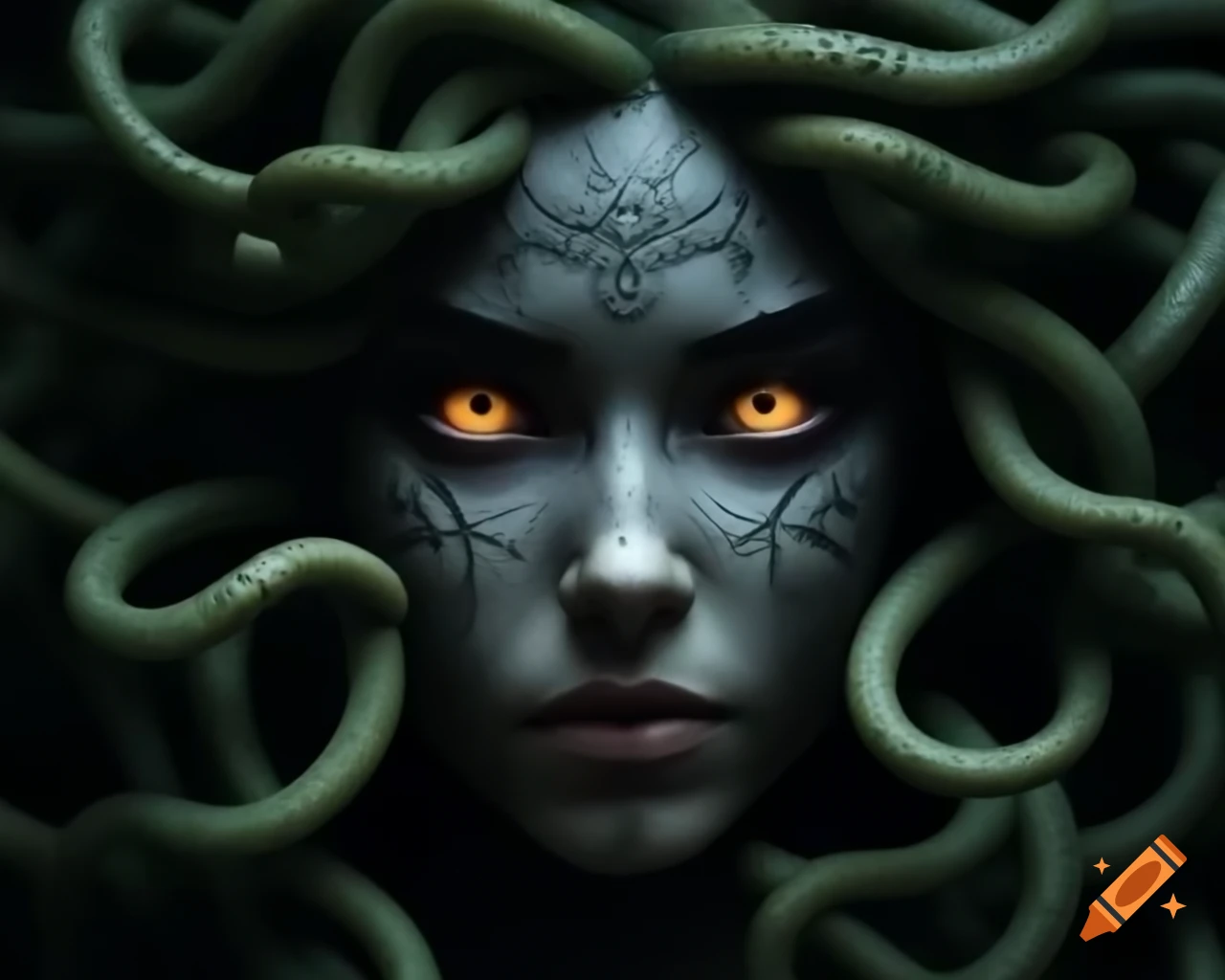 Photorealistic young medusa in a dark atmosphere on Craiyon