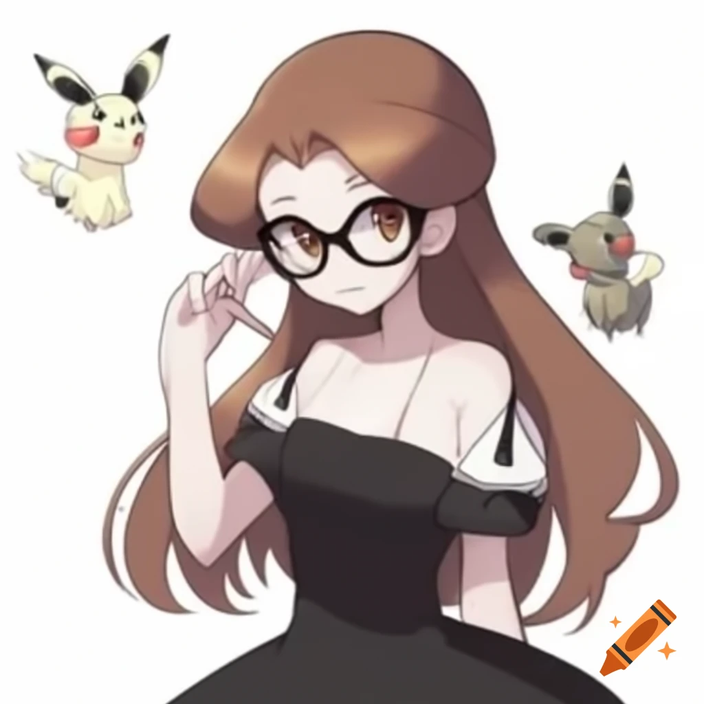 Gothic Pokémon Gym Leader in black dress with Absol on Craiyon