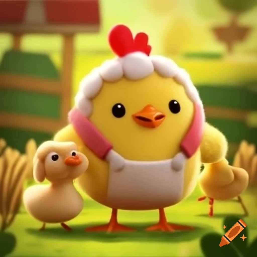 Barnyard scene with red hen, dog, cat, fluffy yellow duck, and wheat on ...