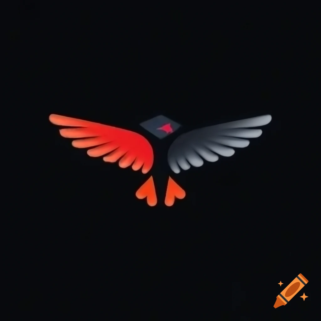 Logo of a footless bird with red eyes flying against a black background ...