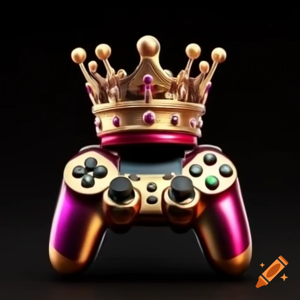 Royal crown with gamepad in center, gold and maroon colors on Craiyon