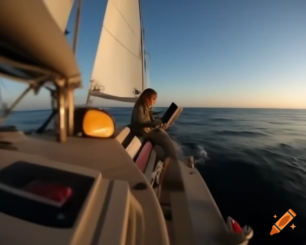 Spiritual relaxation scene with serene ocean, boat sailing, and calming ...