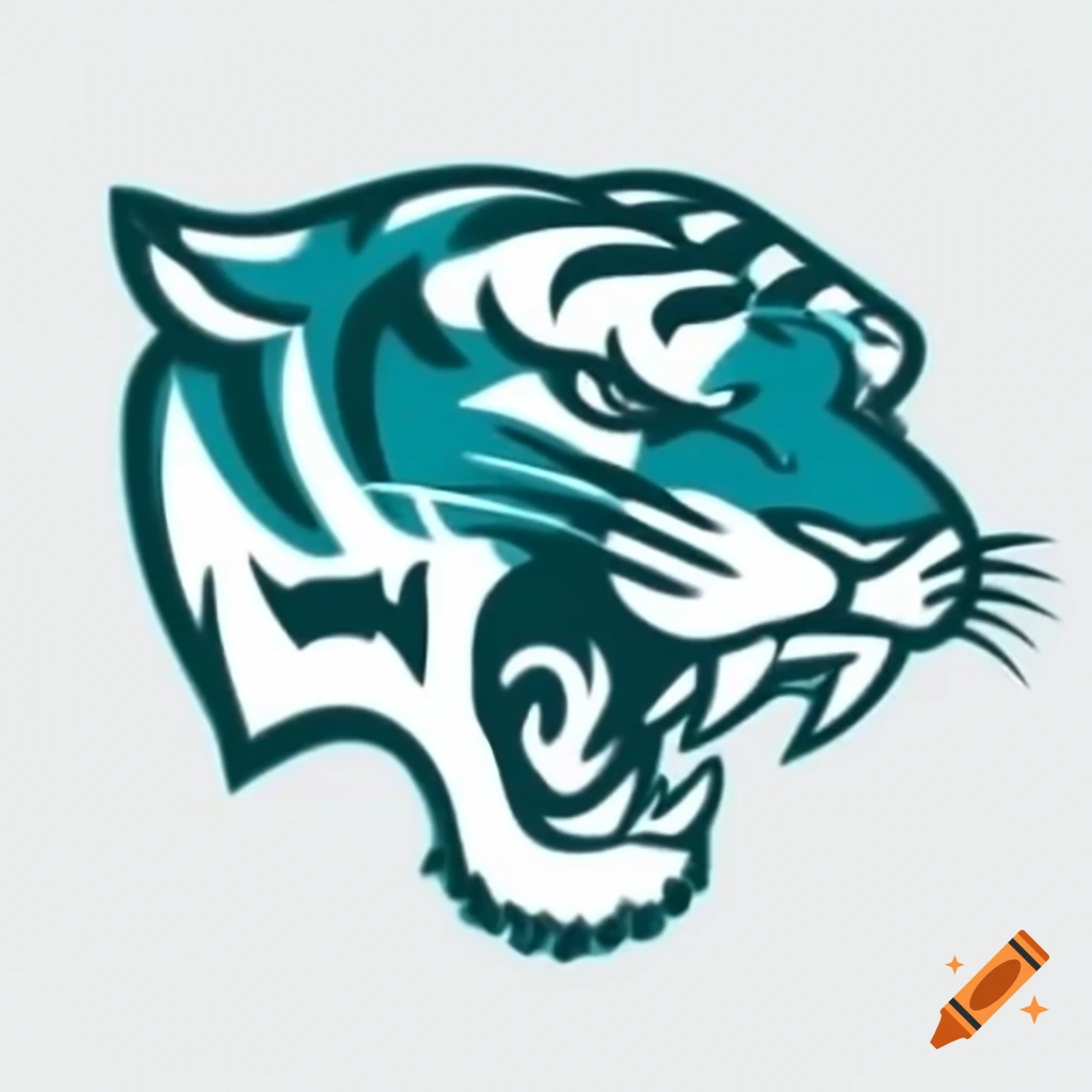 NFL style mascot logo featuring teal and white Siberian tiger on Craiyon
