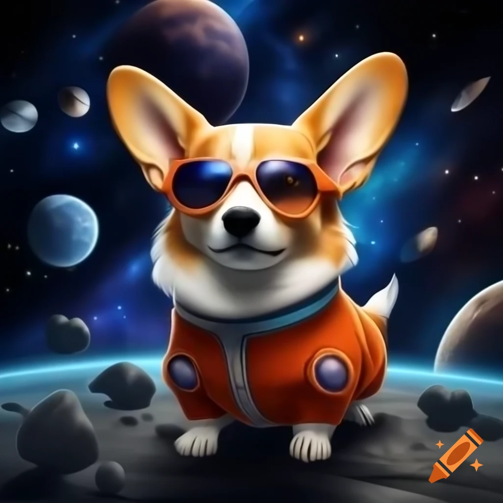 Realistic illustration of cosmic orange cardigan welsh corgi with ...