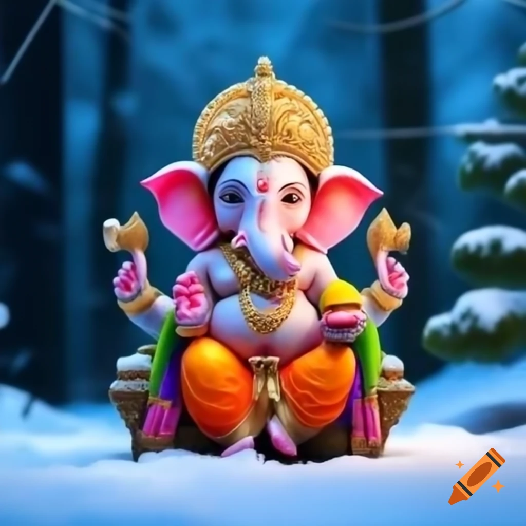 Cute child depiction of lord ganesha in winter season on Craiyon