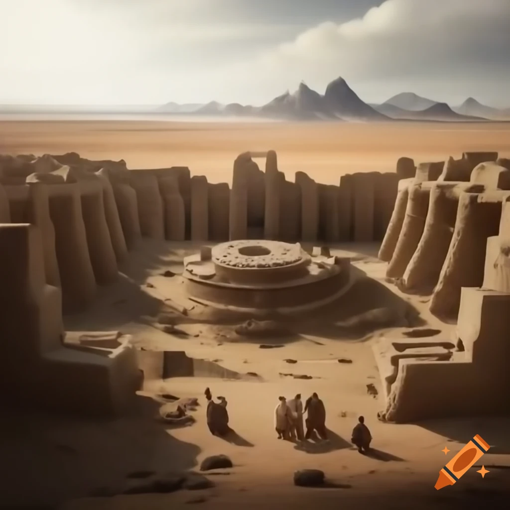 Ancient civilizations archaeological site with ruins and pottery from ...