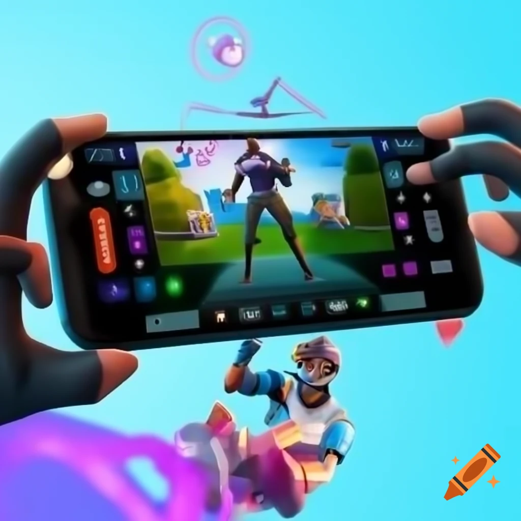 Close-up of mobile phone screen displaying fortnite gameplay with aim ...