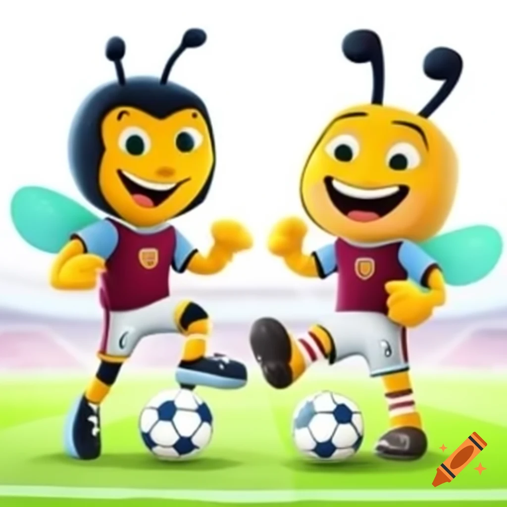 Cartoon versions of Bertie Bee and Bella Bee mascots in football kit on ...
