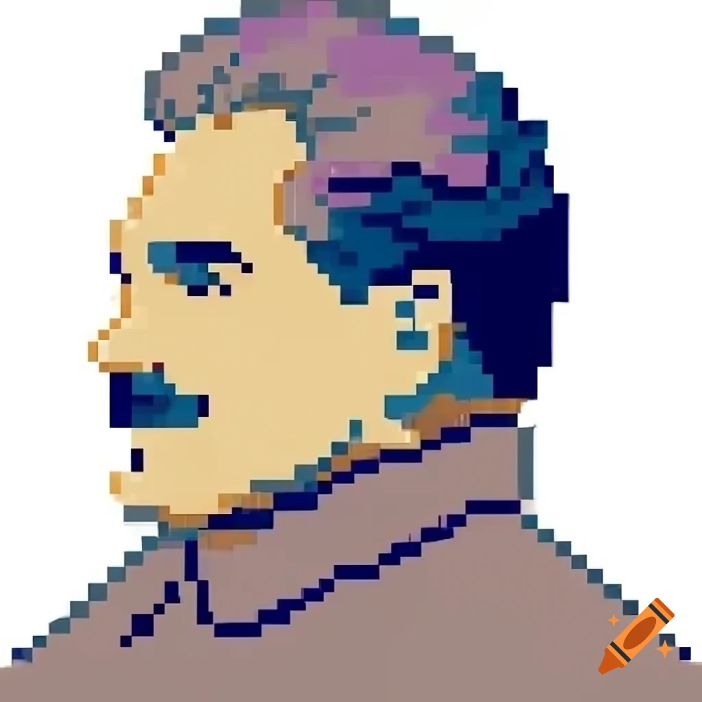 Pixel art of a Soviet person in winter clothing, detailed side profile ...