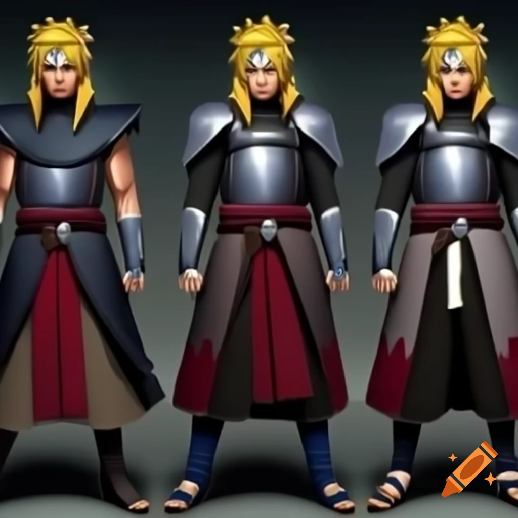 Fusion of Minato Namikaze's spirit with Templar knight in Saiyan armor wielding sword on Craiyon