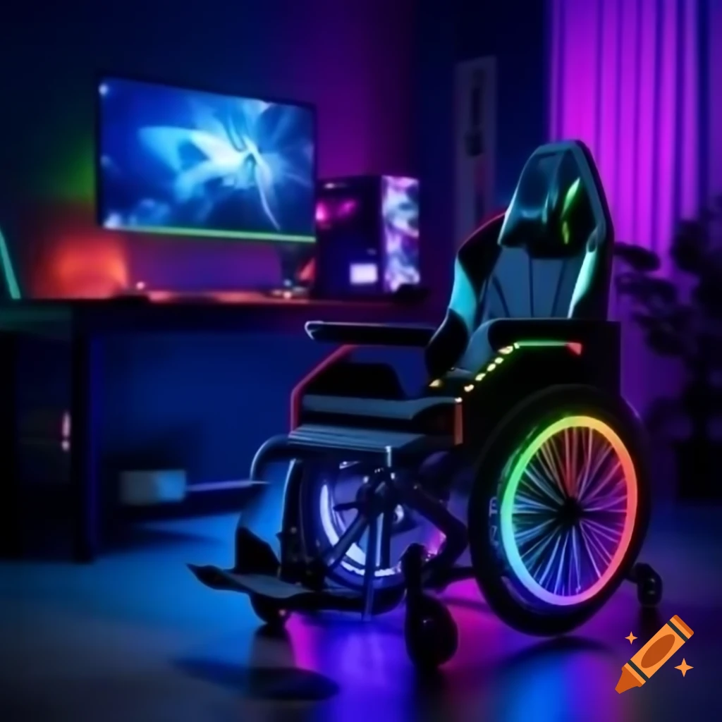 Wheelchair pc gamer with rgb led setup on Craiyon