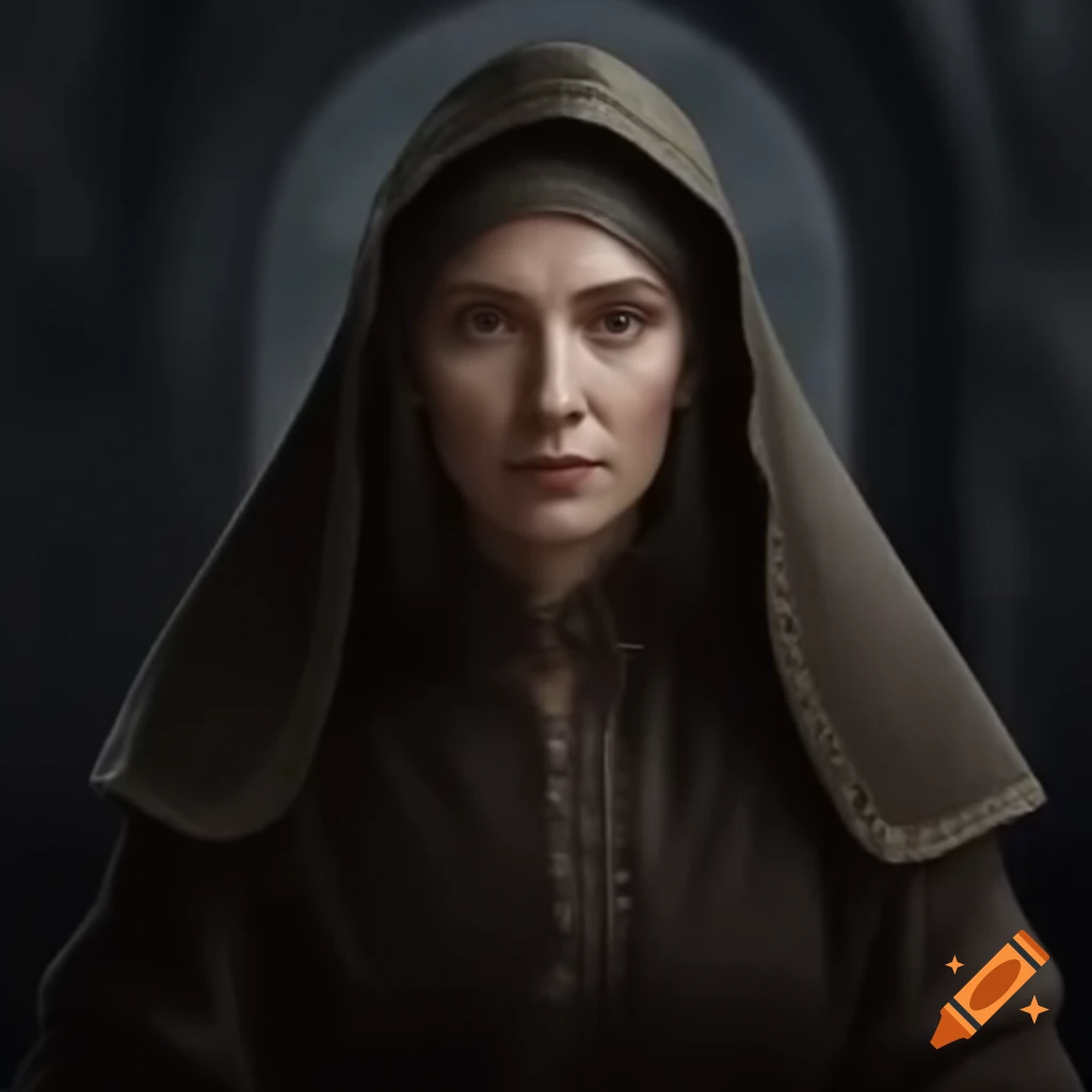 Beautiful matron in puritan attire with a stern yet motherly demeanor ...