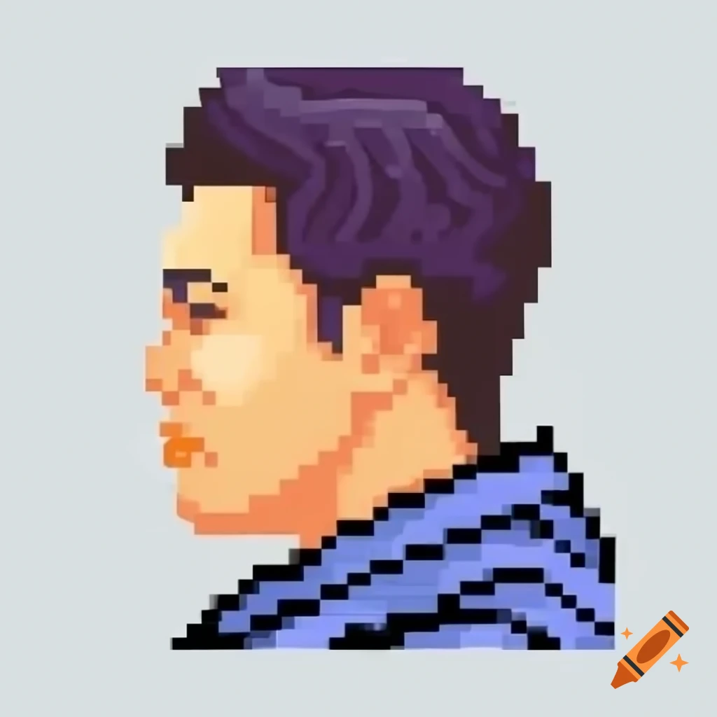 Pixel art male portrait in winter clothing, side profile on Craiyon