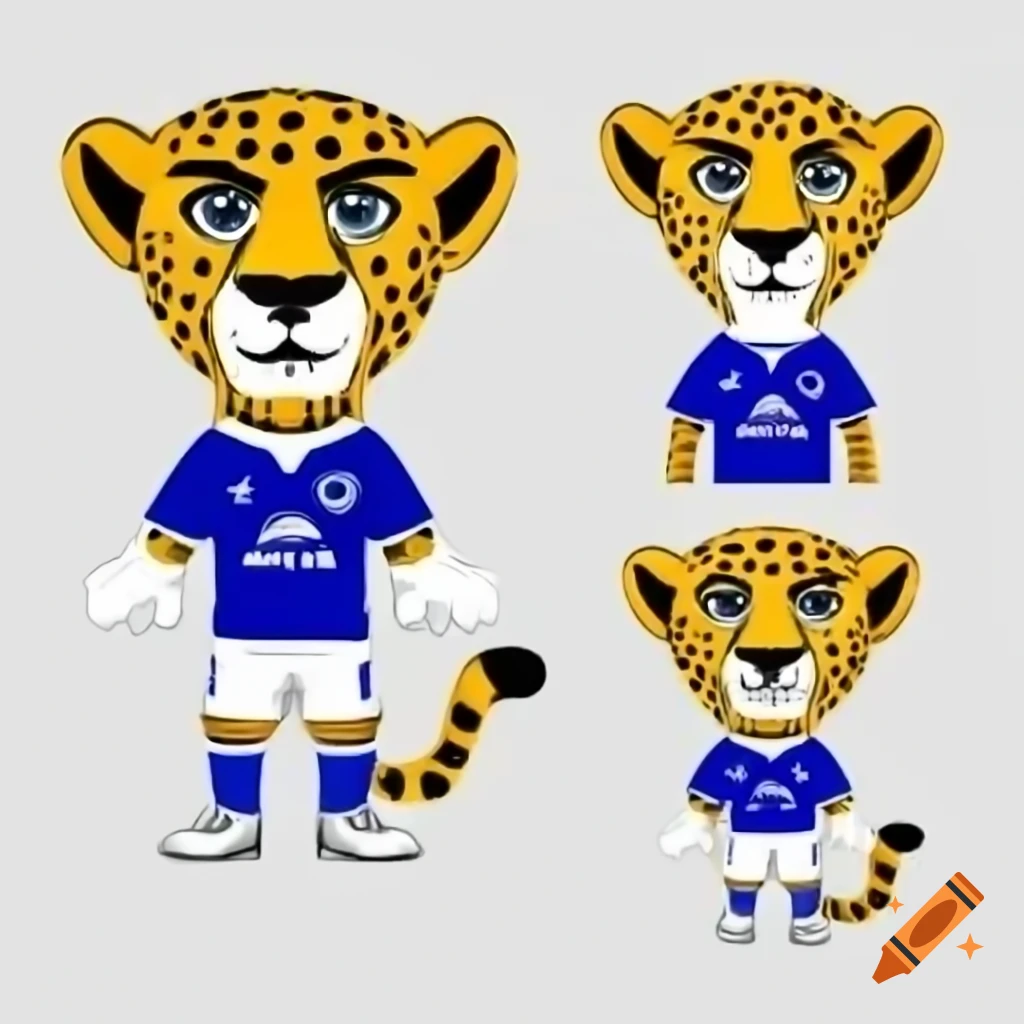 Cartoon version of Everton mascot, an Asiatic cheetah in soccer kit on ...
