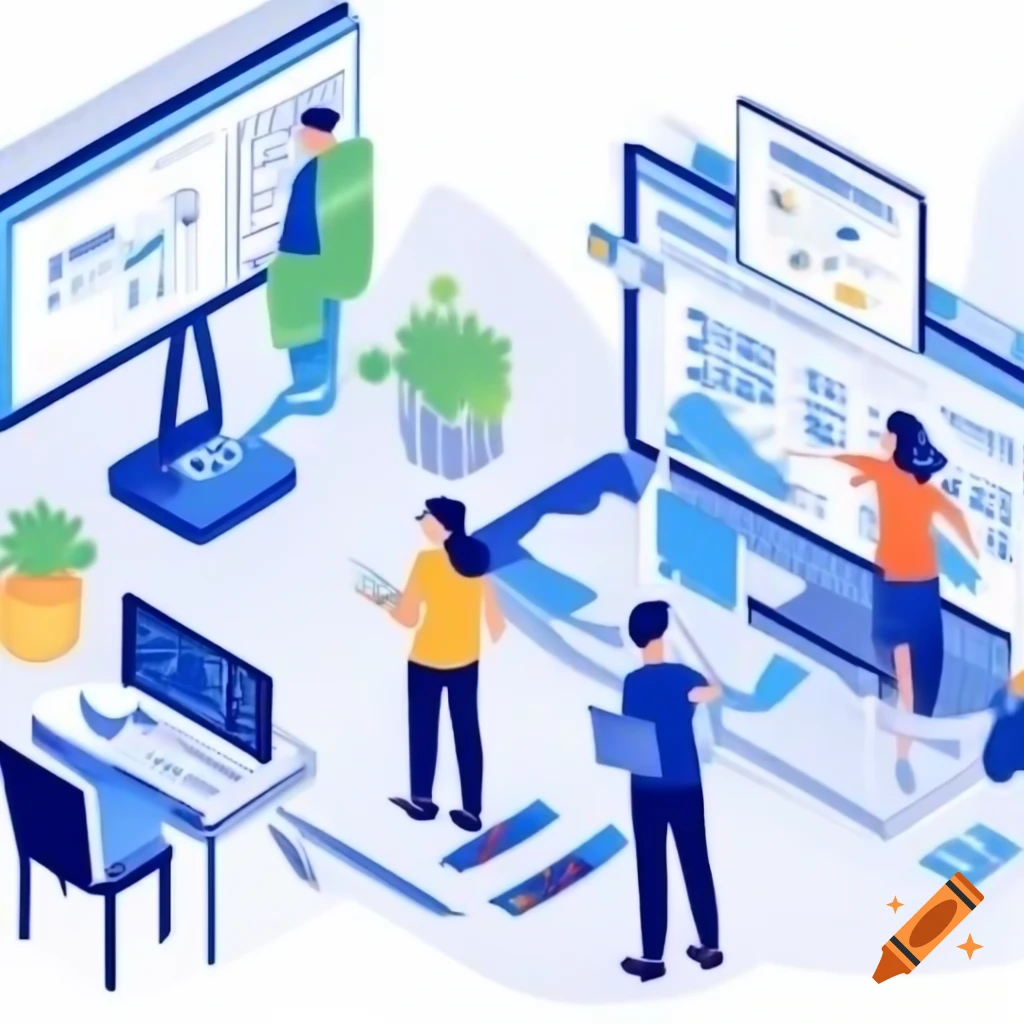 Team of software developers collaborating in modern corporate setting ...