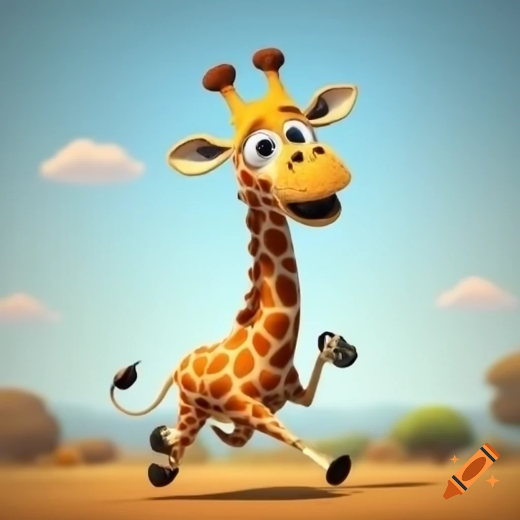 Cartoon giraffe running scared on Craiyon