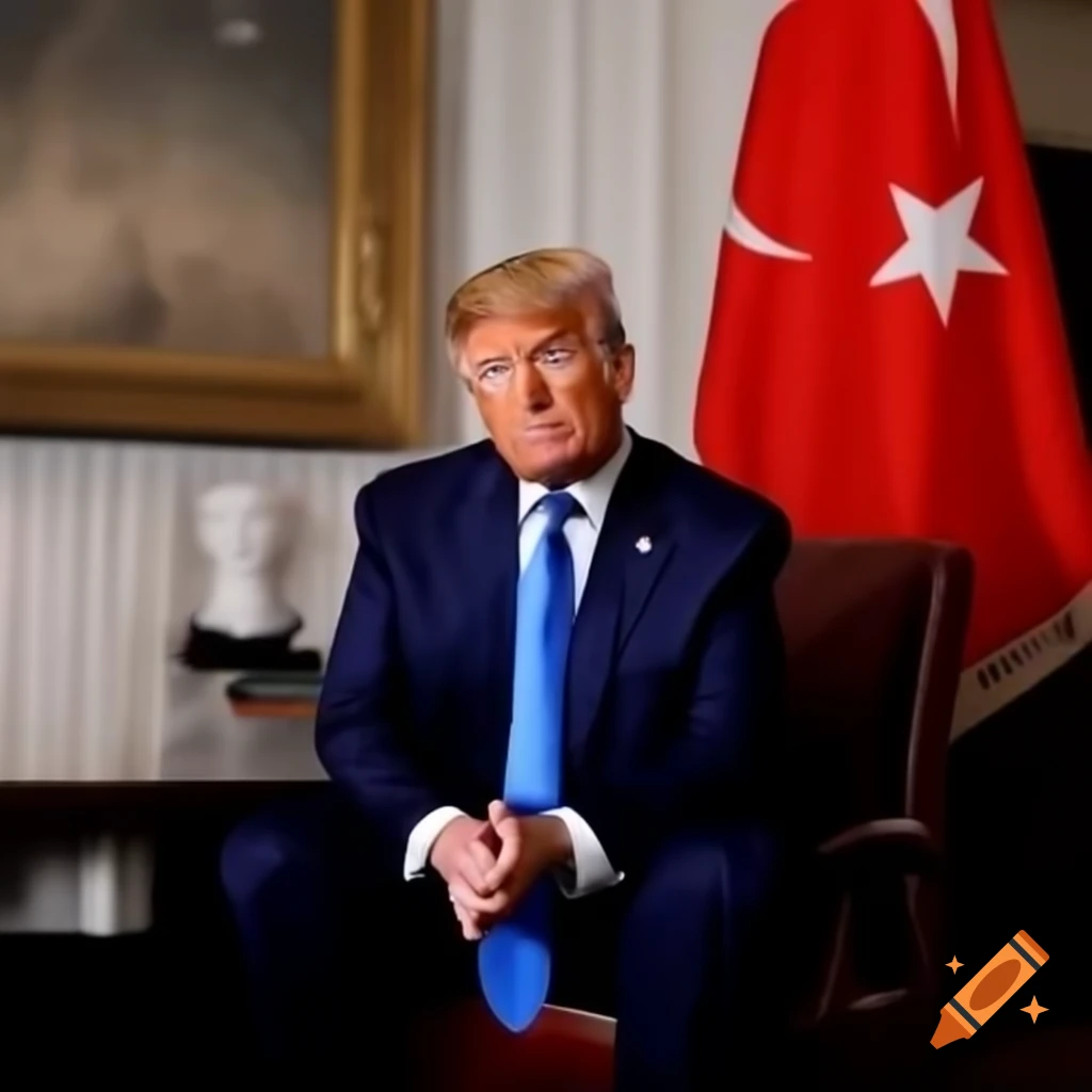 Realistic portrait of Donald Trump in front of a large Turkish flag on ...