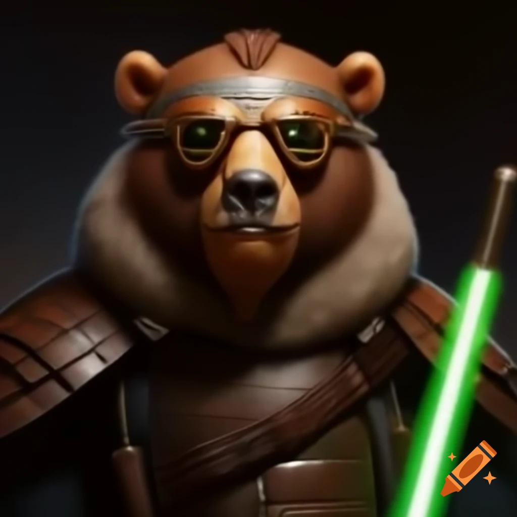 Steampunk furred hybrid creature part human part bear in leather armor ...