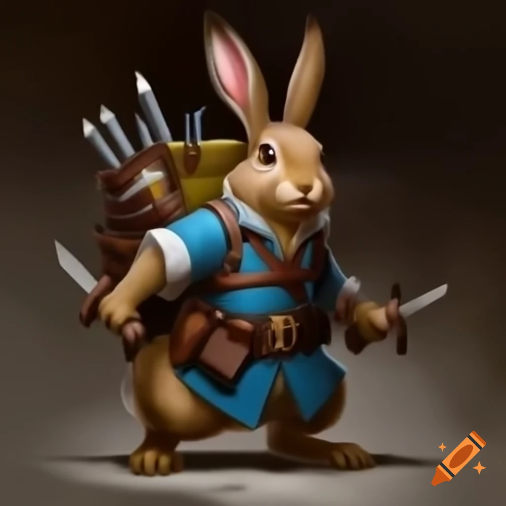 Humanoid hare in medieval clothing with bow and arrows on Craiyon