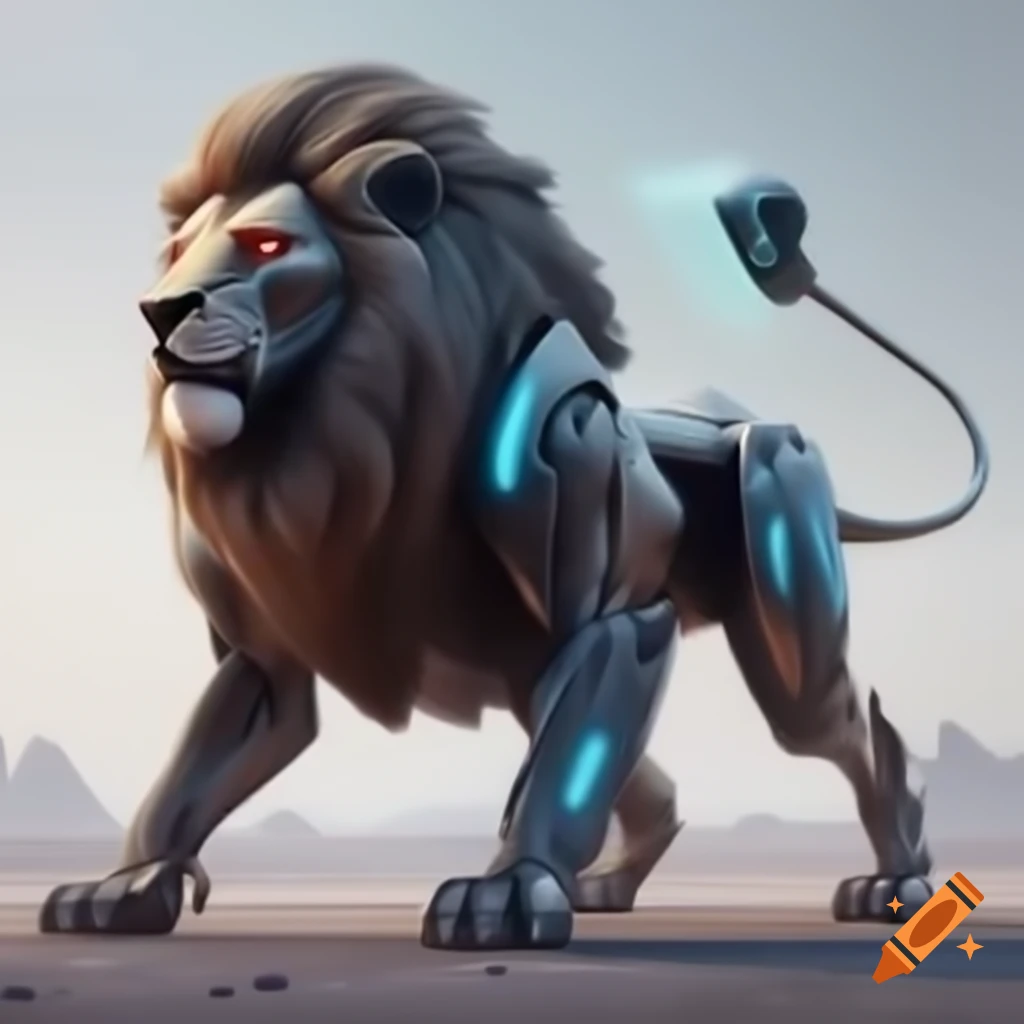 Hybrid creature combining lion features with modern mobile phone design on Craiyon