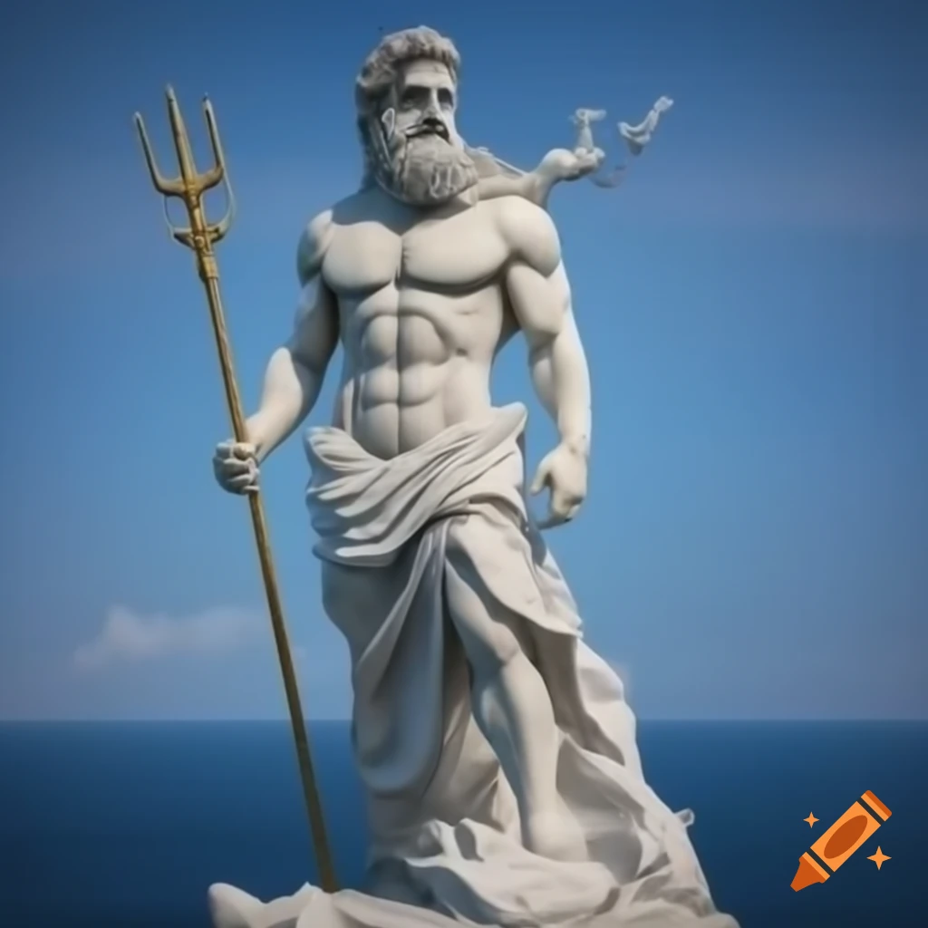 Majestic statue of poseidon with trident showcasing power on Craiyon