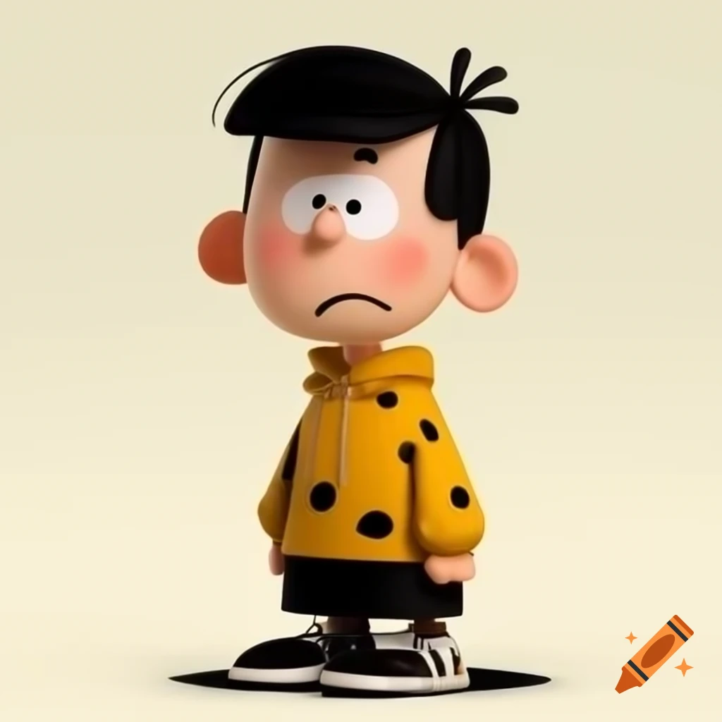 Cute cartoon character in Peanuts style with plaid shirt and sad ...