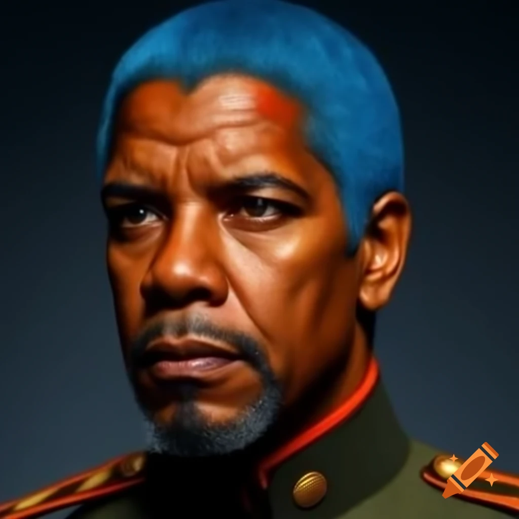 Denzel Washington in tiger-style makeup and military outfit, showcasing ...