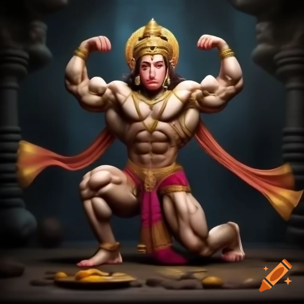 Hanuman lord bodybuilding motivational artwork on Craiyon