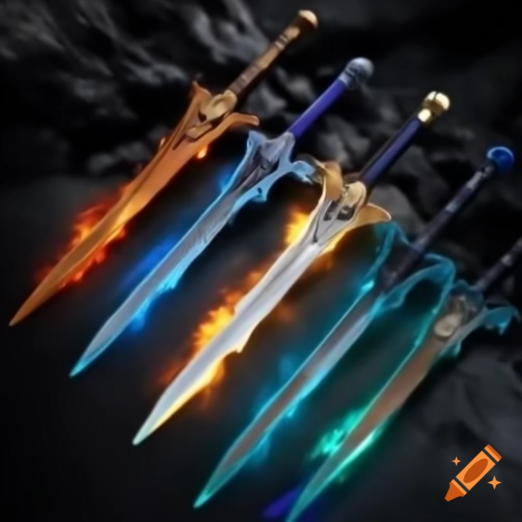Legendary elemental swords representing air, earth, water, and fire on Craiyon