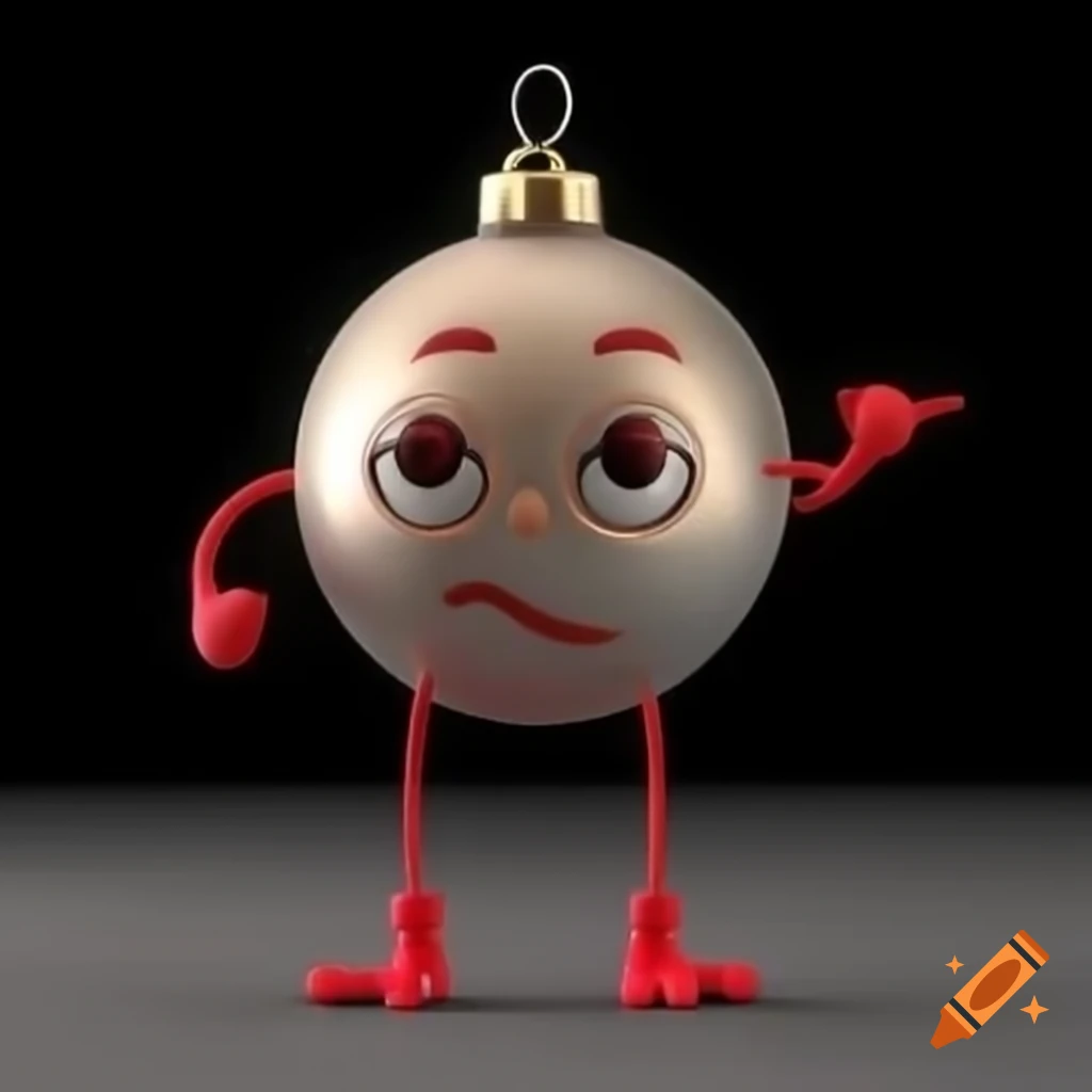 Whimsical christmas bauble with face, arms, and legs on Craiyon