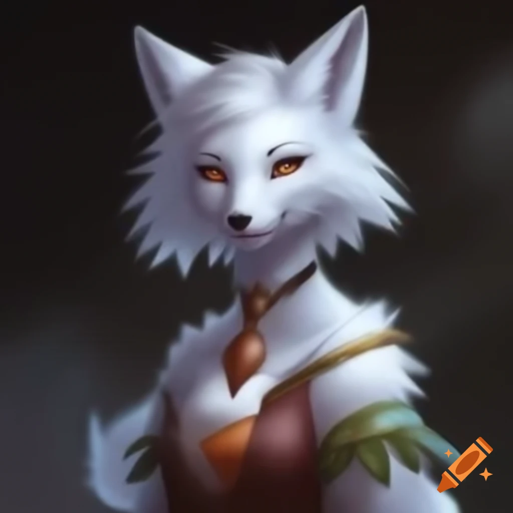 Fantasy humanoid white foxfolk character on Craiyon