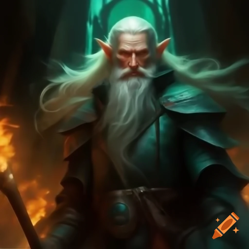 240-year-old high elf wizard in battle armor with silver hair and ...