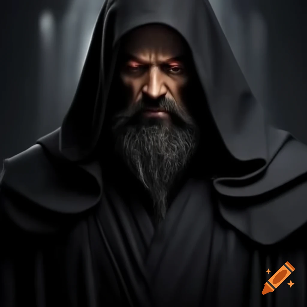 Realistic dark wizard in black robe and hood on Craiyon