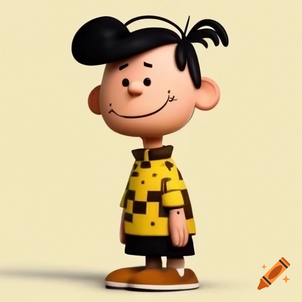 Cute cartoon character in Peanuts style with plaid shirt and sneakers ...