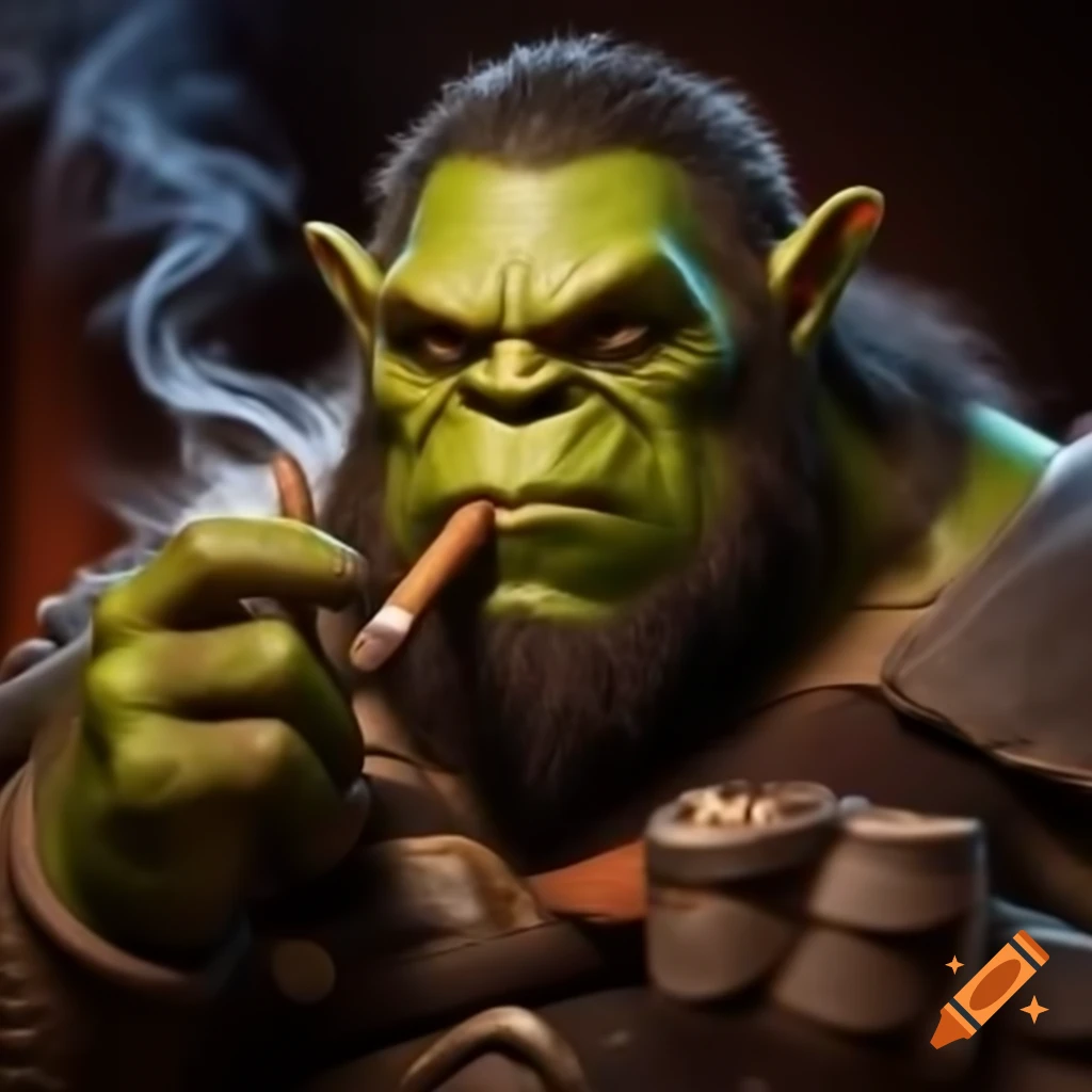 Orc enjoying a cigar on Craiyon