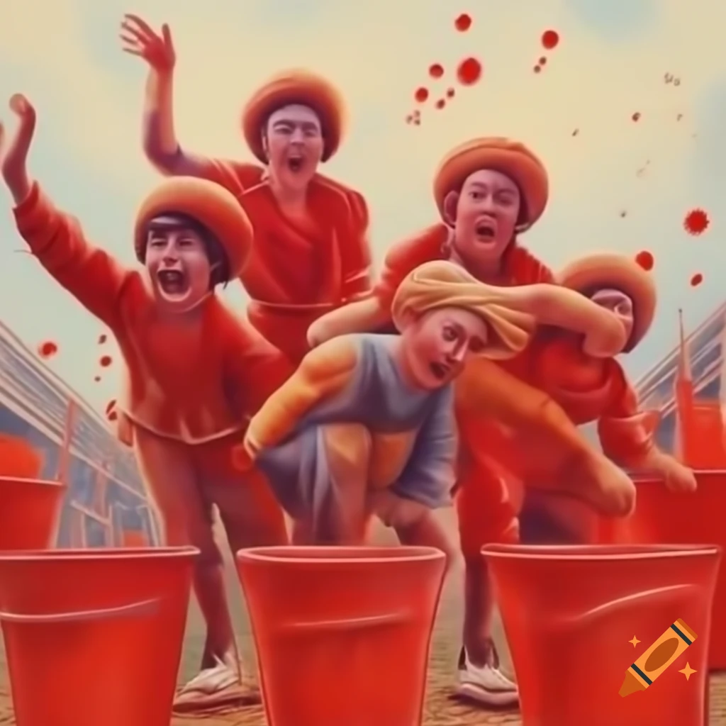 Soviet propaganda poster from the 1960s depicting joy with red paint ...