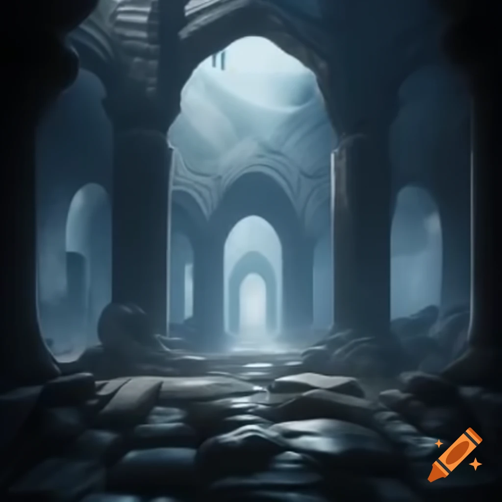 Mystical hallways with archways leading to hidden chambers in ancient ...