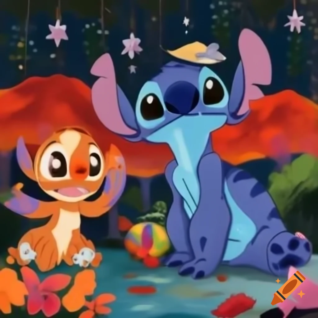 Stitch climbing the eiffel tower illustration on Craiyon