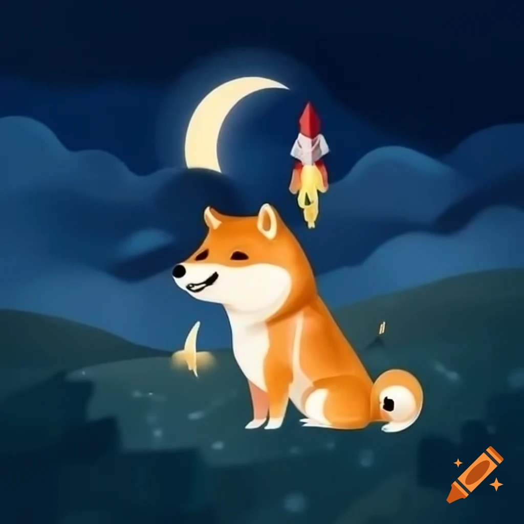 Shiba inu in a rocketship traveling to the moon on Craiyon