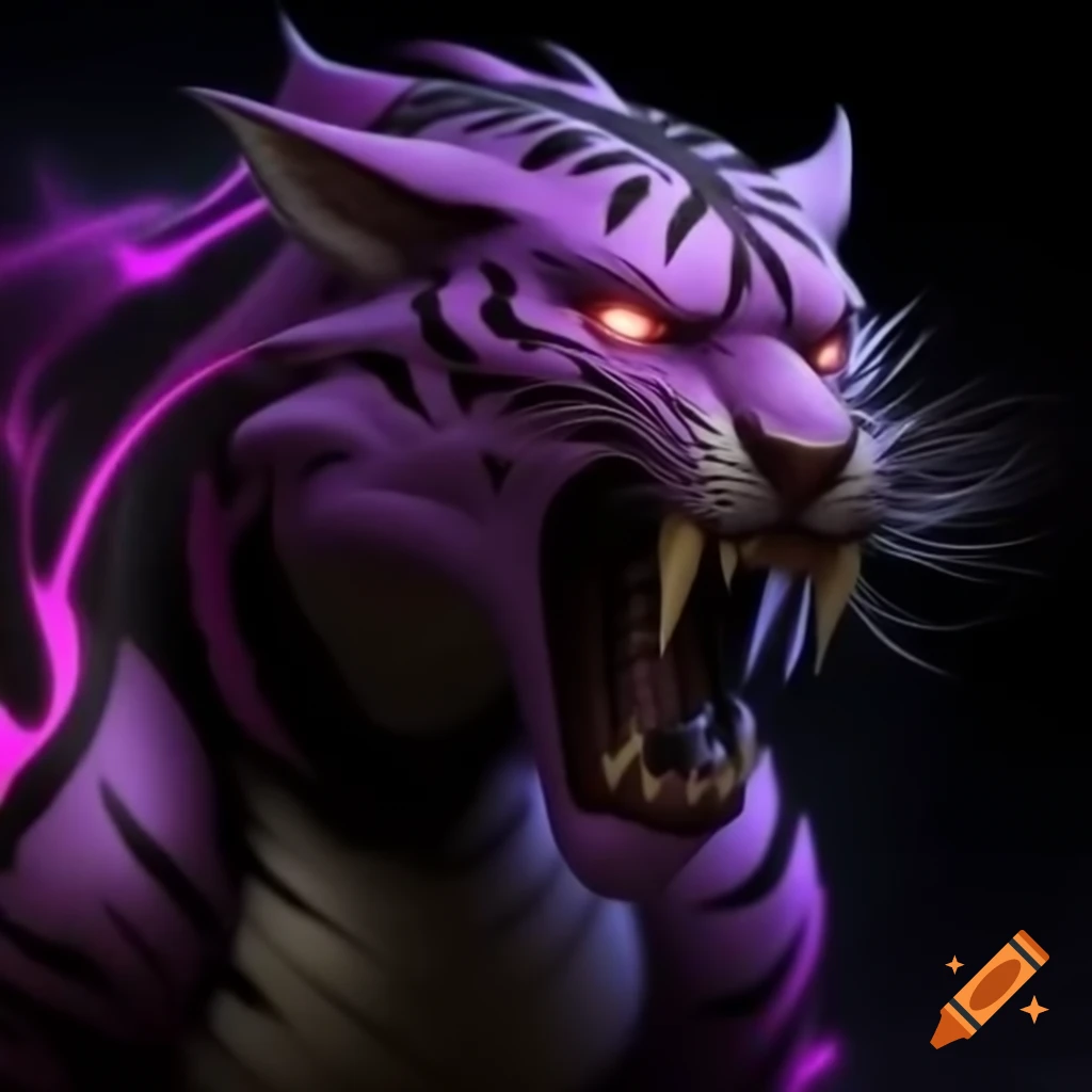 Powerful purple saber-tooth tiger fursona with fiery black stripes on ...